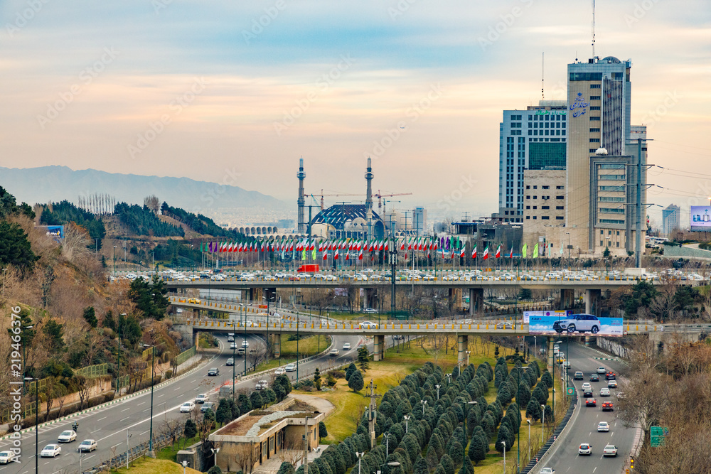 Islamic Republic of Iran. Tehran. City center and mountainous ...