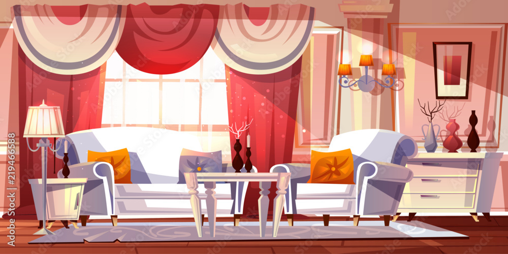 Lounge room luxury interior vector illustration or classical empire ...