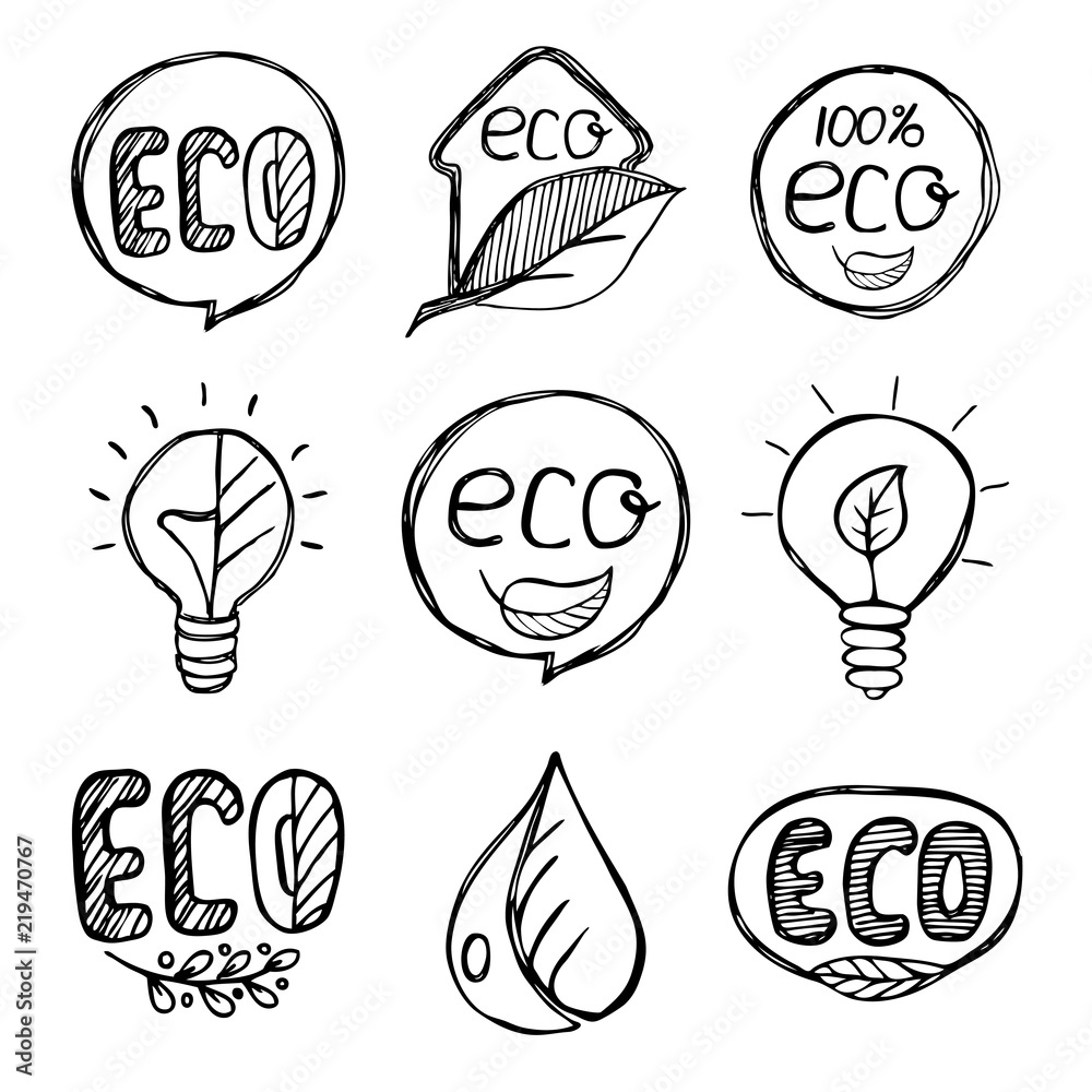 Labels set. Eco natural design template. Hand drawing. Vector. Stock ...