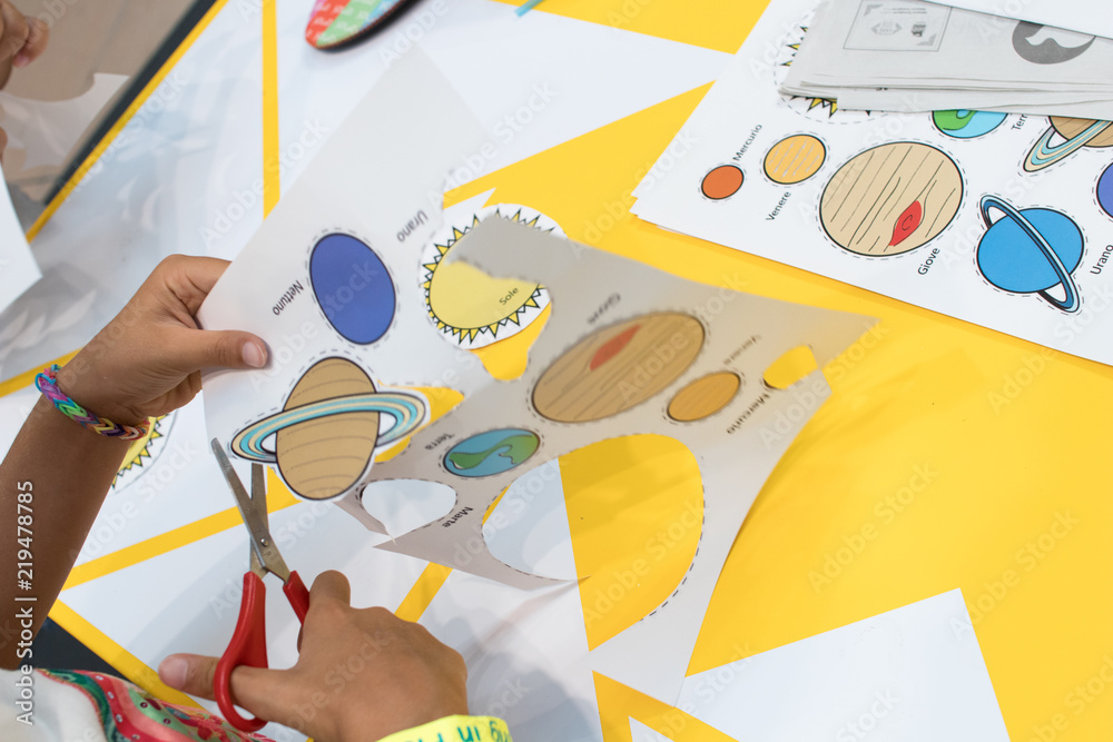 prints of colored planets to cut out and glue on a red ribbon ...