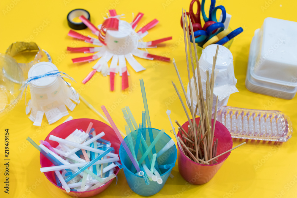 stationery materials for activities with children. Straws, felt-tip ...