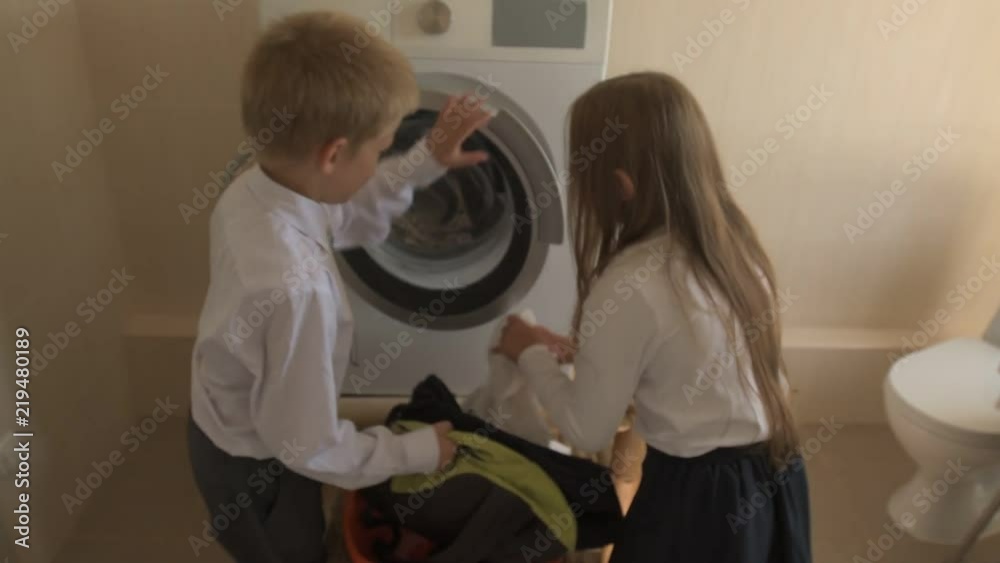 Back to school. Happy children with blue eyes and blond hair in school ...