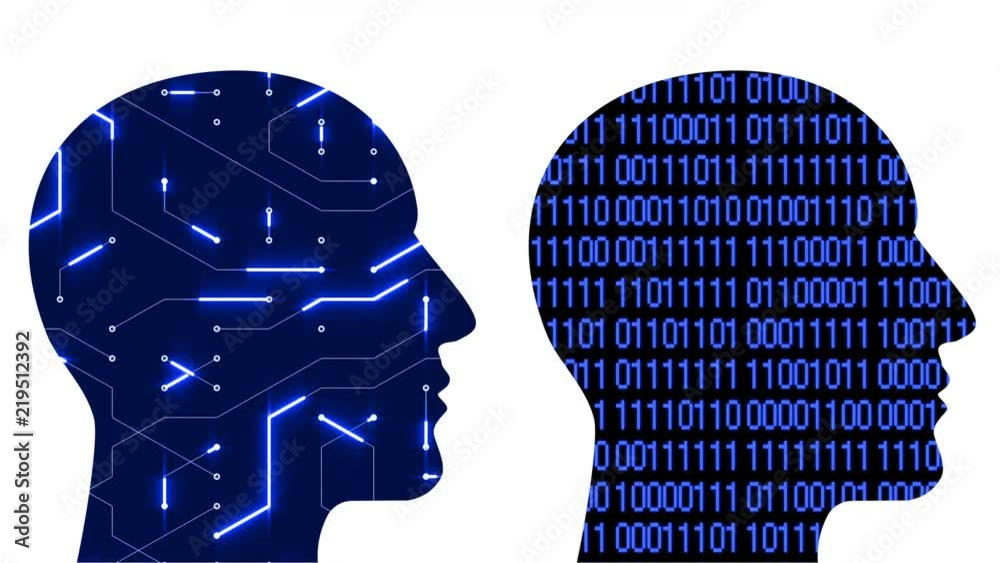 4k Brain head connect the matrix circuit style binary code,people man ...