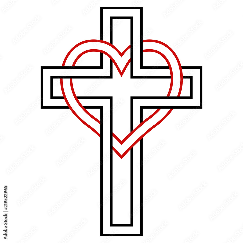 Intertwining Of The Heart And Christian Cross Vector Symbol Of Faith