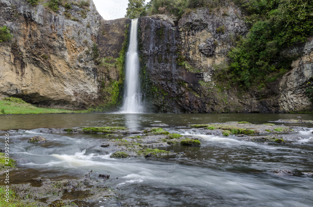 The high, narrow Hunua Falls in the Hunua Regional Park, Auckland, New ...