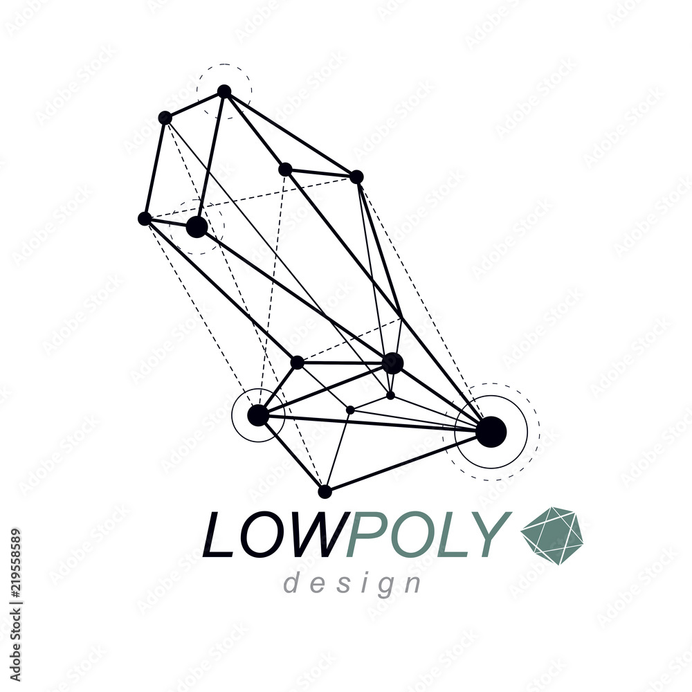 Vector abstract 3d mesh object, technology low poly template ...
