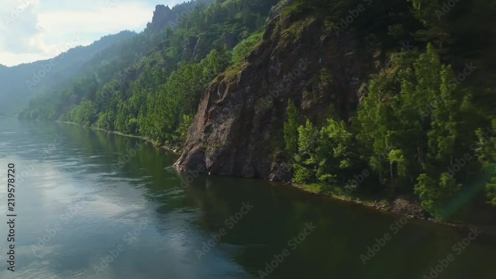 Beauty of the rocky riverside filmed with the drone Stock Video | Adobe ...