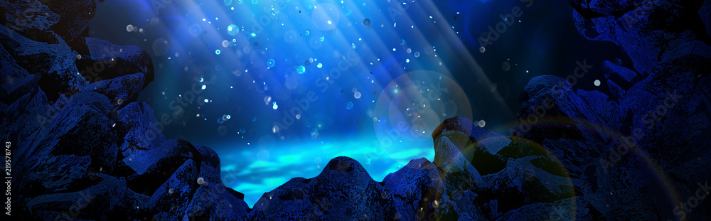 Depth of sea water, the bottom of the sea, the rays of the sun through ...