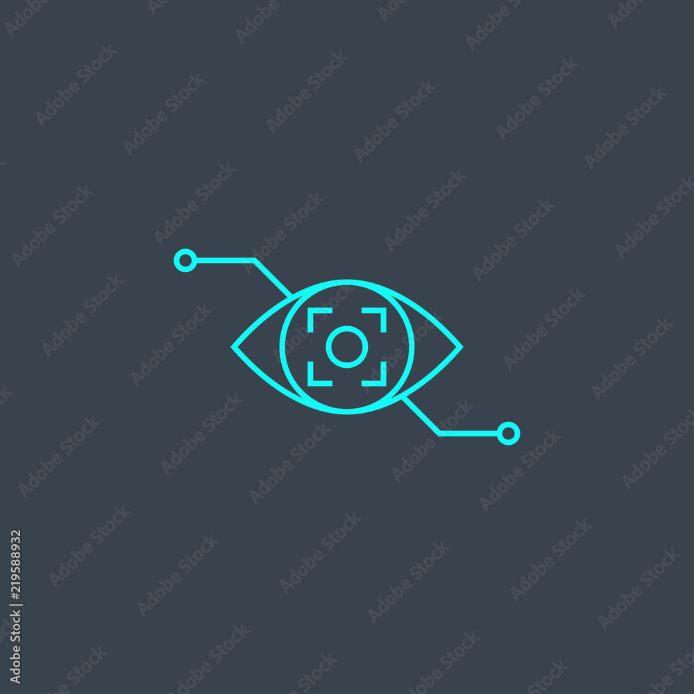 Eyetap concept blue line icon. Simple thin element on dark background ...