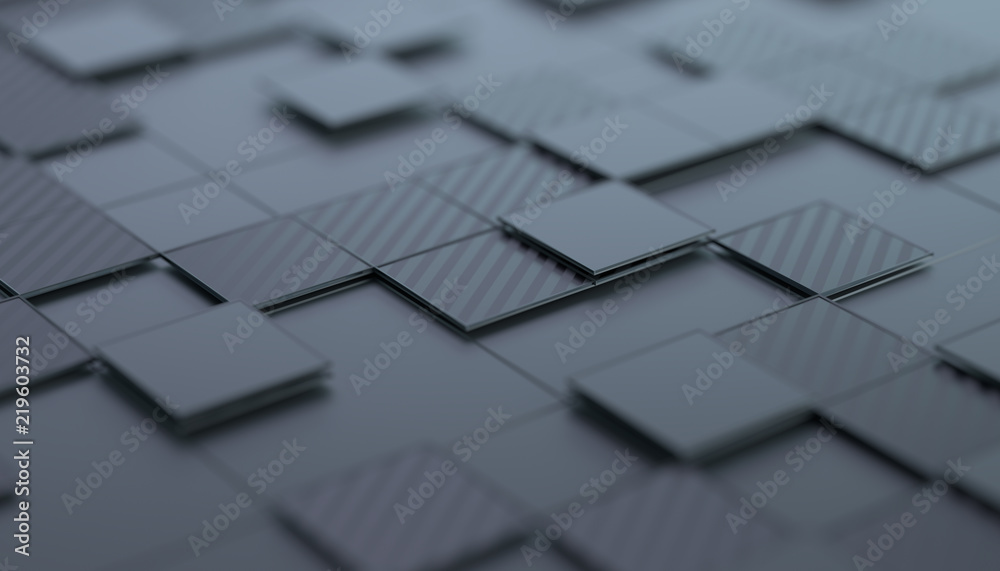 Abstract 3d rendering of geometric shapes. Composition with squares ...