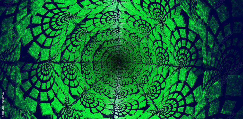 Trippy green background Dmt entities concept looking through the tunnel ...