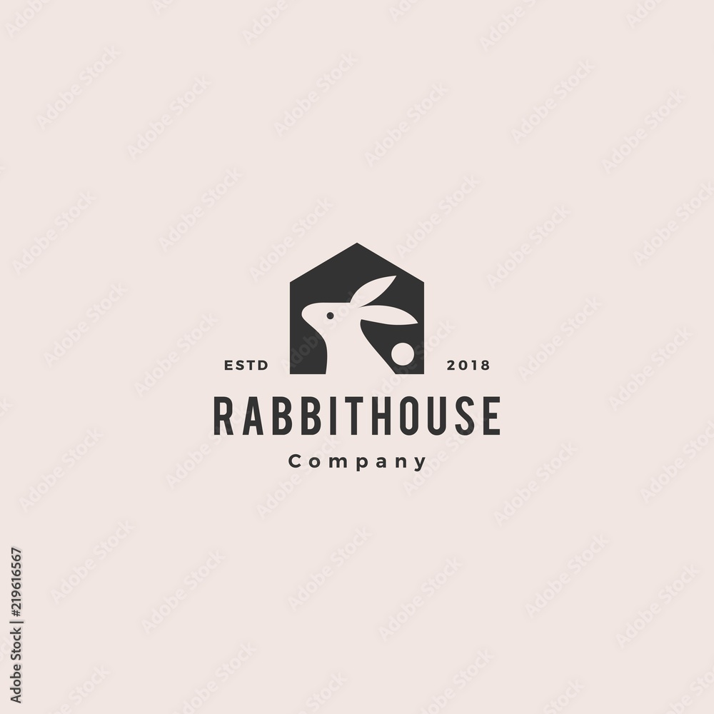 rabbit house home logo vintage retro hipster vector icon illustration ...