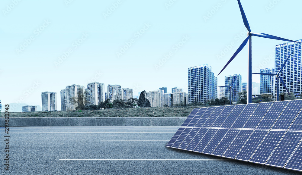 Modern cities and new energy power generation equipment such as solar ...