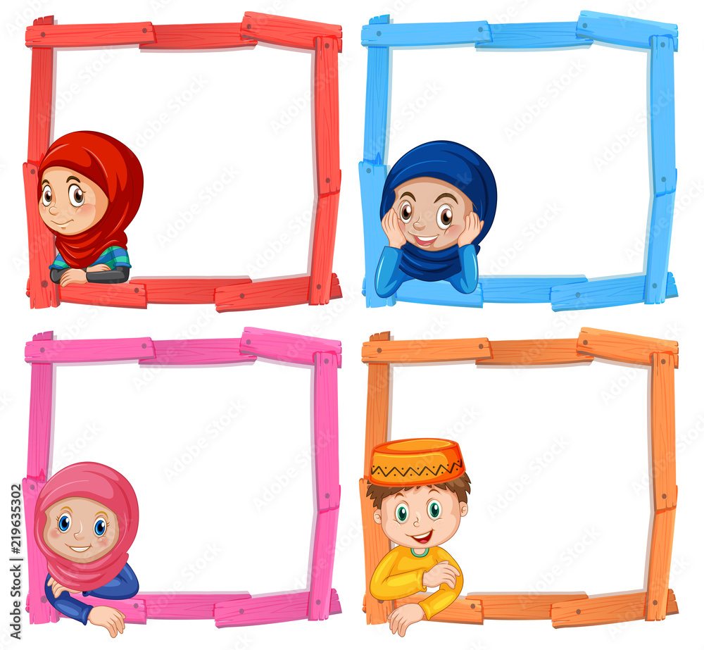 A set of muslim children frame Stock Vector | Adobe Stock
