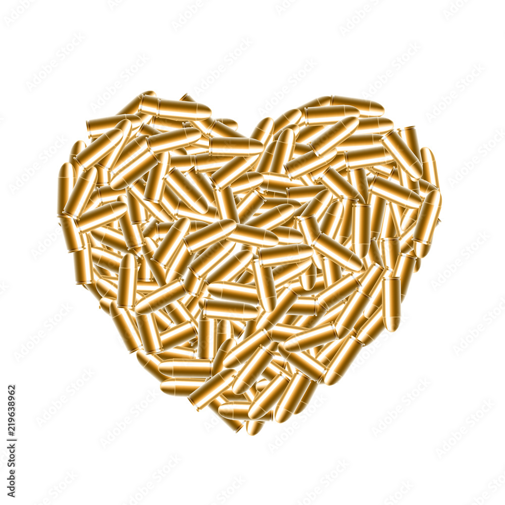 Alphabet symbol bullet set Heart sign gold color, illustration 3D ...