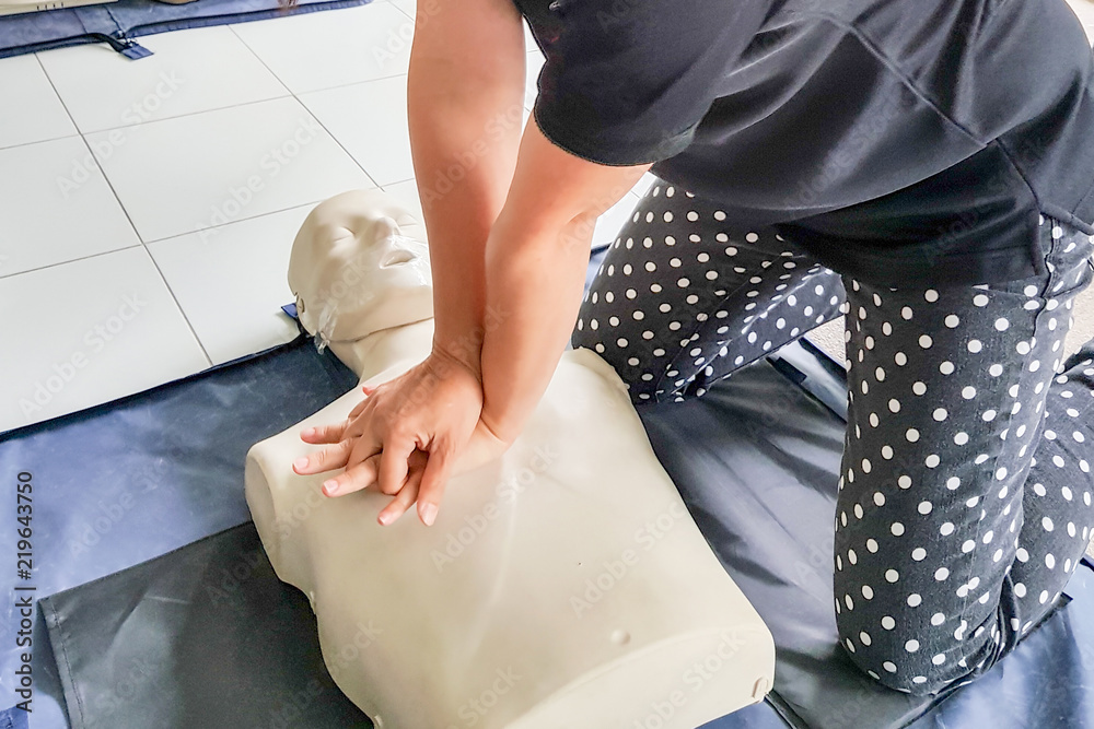 Cardiopulmonary resuscitation ( CPR ) training concept.Blur background ...