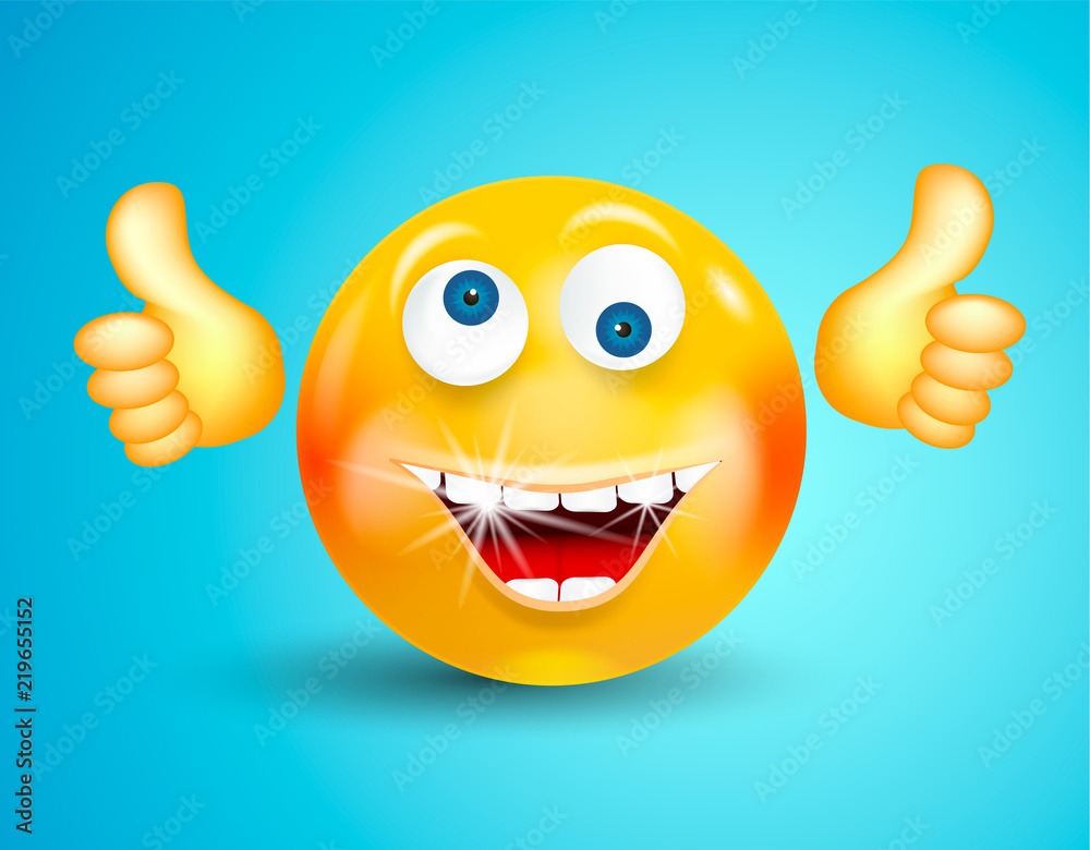 Happy smiling with white shining teeth emoticon or round face showing ...
