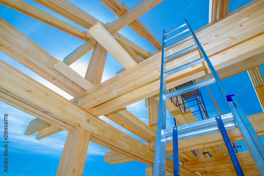 Building concept. Stairs. The frame of the house. Home construction ...