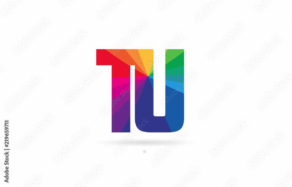 rainbow colored alphabet combination letter tu t u logo design Stock ...