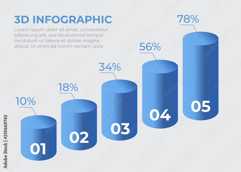Statistics 3d graph bar chart. Infographic steps and options. Chart and ...