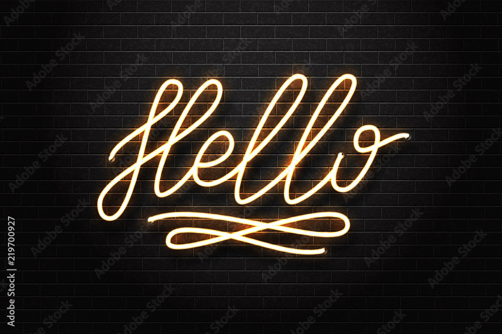 Vector realistic isolated neon sign of Hello lettering logo for ...