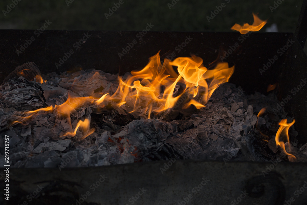 Flaming fire. Documents burning. Dance of fire spirits. Ignition of ...