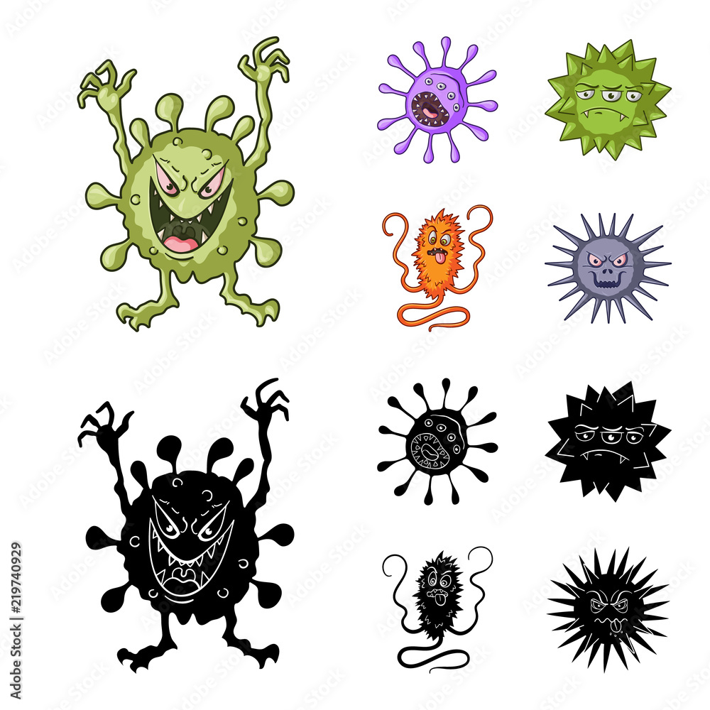 Different types of microbes and viruses. Viruses and bacteria set ...