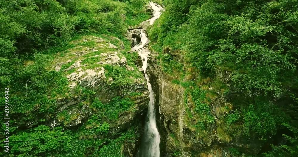Waterfall with meadows and forest in the Pyrenees Stock Video | Adobe Stock