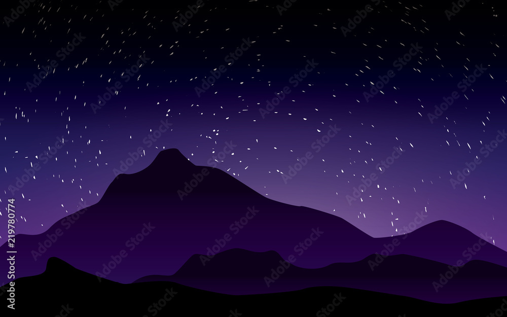 Beautiful purple sky with stary night landscape vector illustration ...