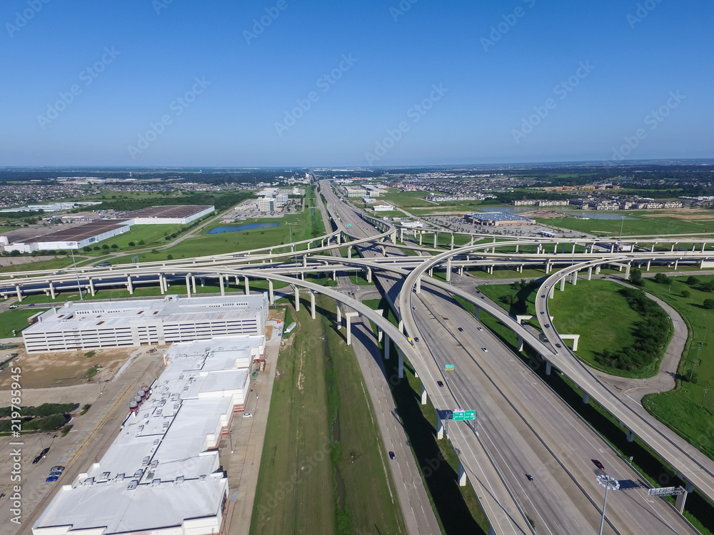 Top view Interstate 10 or Katy freeway with massive intersection, stack ...