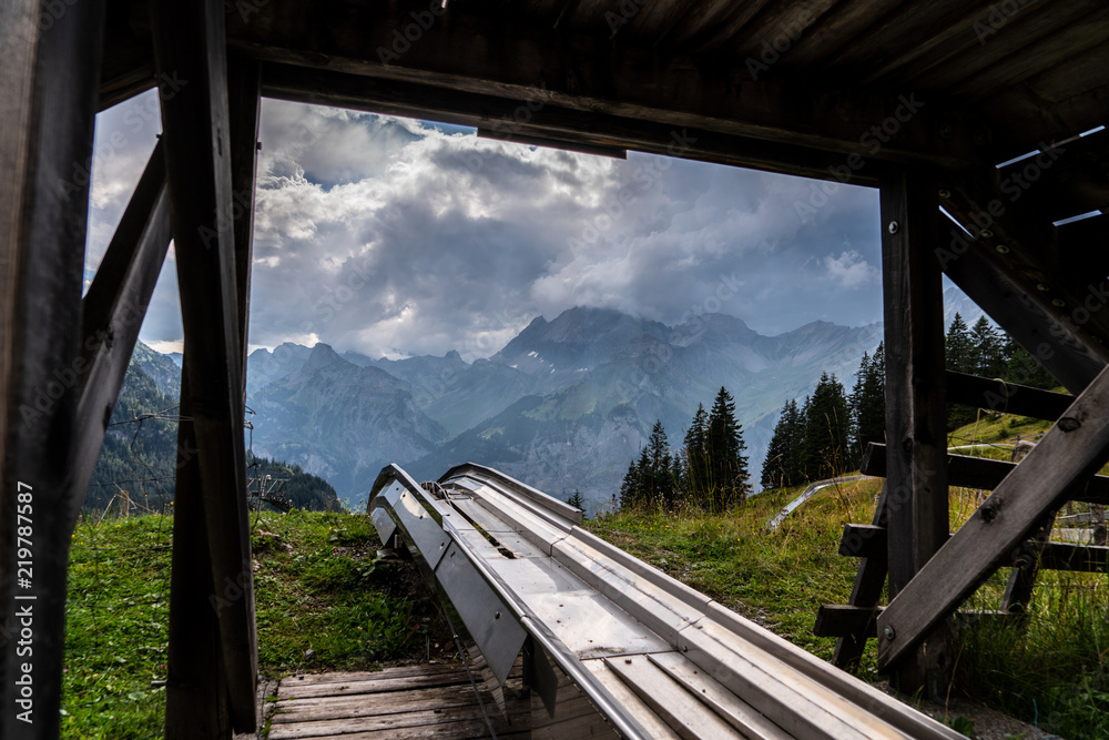 Rodelbahn am in der Schweiz Stock Photo | Adobe Stock