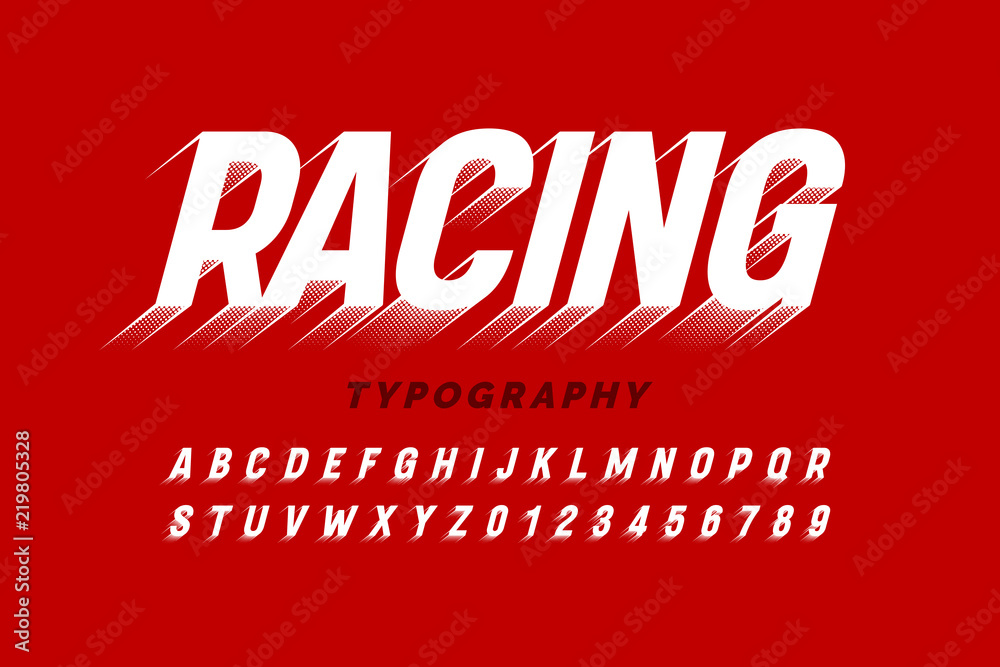 Motion effect font design, speedy style alphabet letters and numbers ...