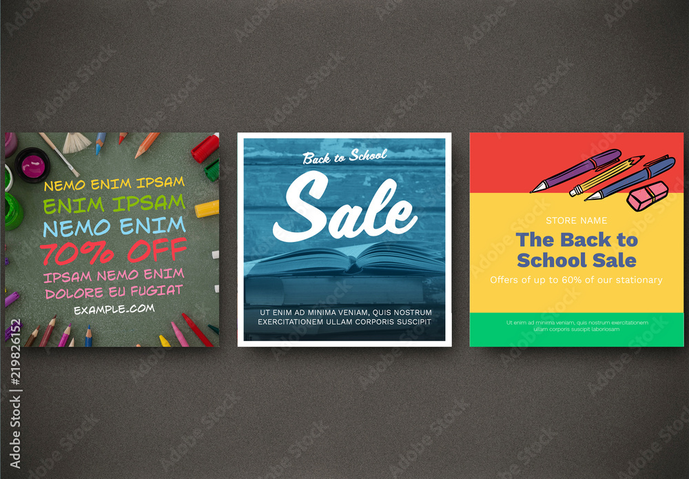 Social Media Post Layouts with a School Theme Stock Template | Adobe Stock