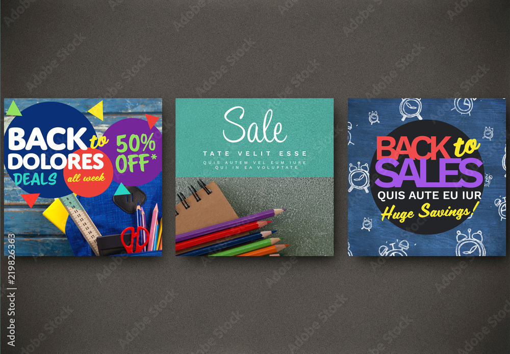 Social Media Post Layouts with a School Theme Stock Template | Adobe Stock