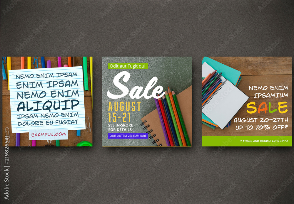 Social Media Post Layouts with a School Theme Stock Template | Adobe Stock