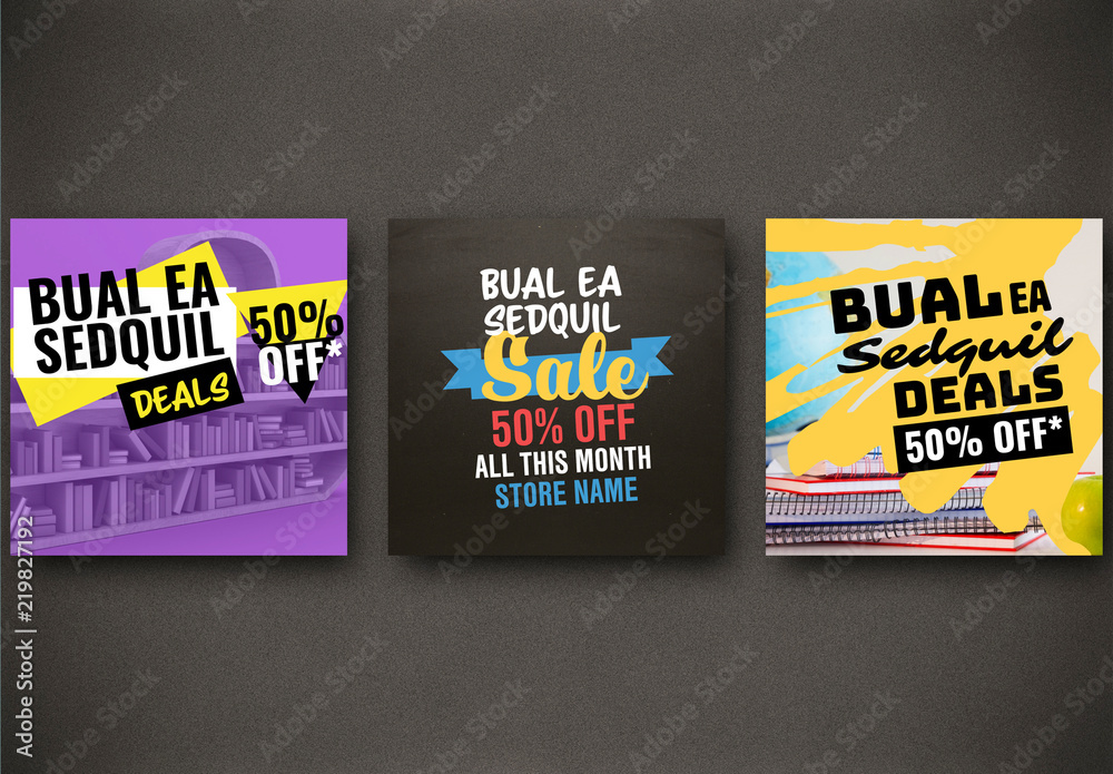 Social Media Post Layouts with a School Theme Stock Template | Adobe Stock