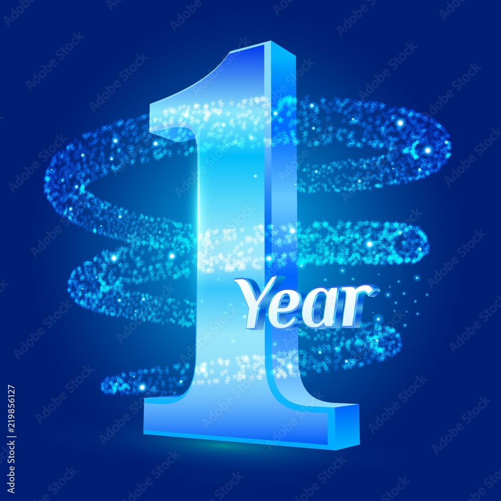 1 year shine anniversary 3d logo celebration with glittering spiral ...
