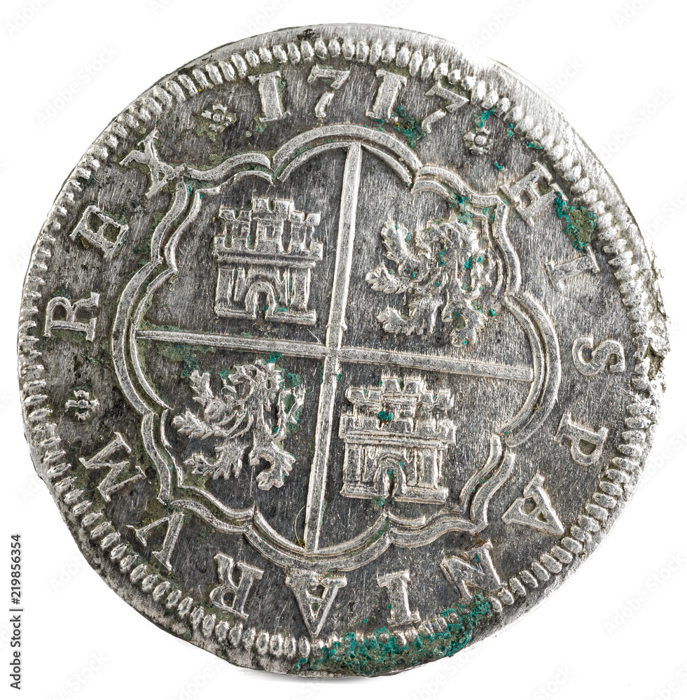 Ancient Spanish silver coin of the King Felipe V. 1717. Coined in ...