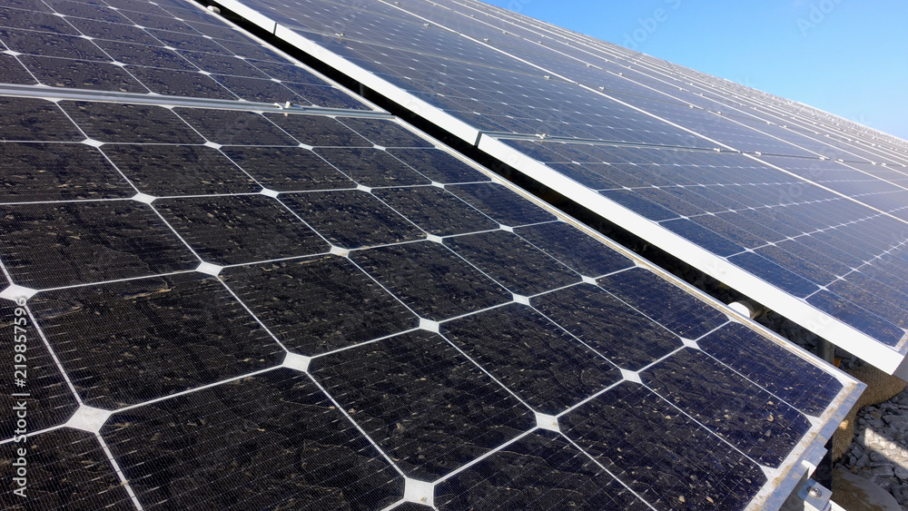 Dirty and dusty solar panels Stock Photo | Adobe Stock