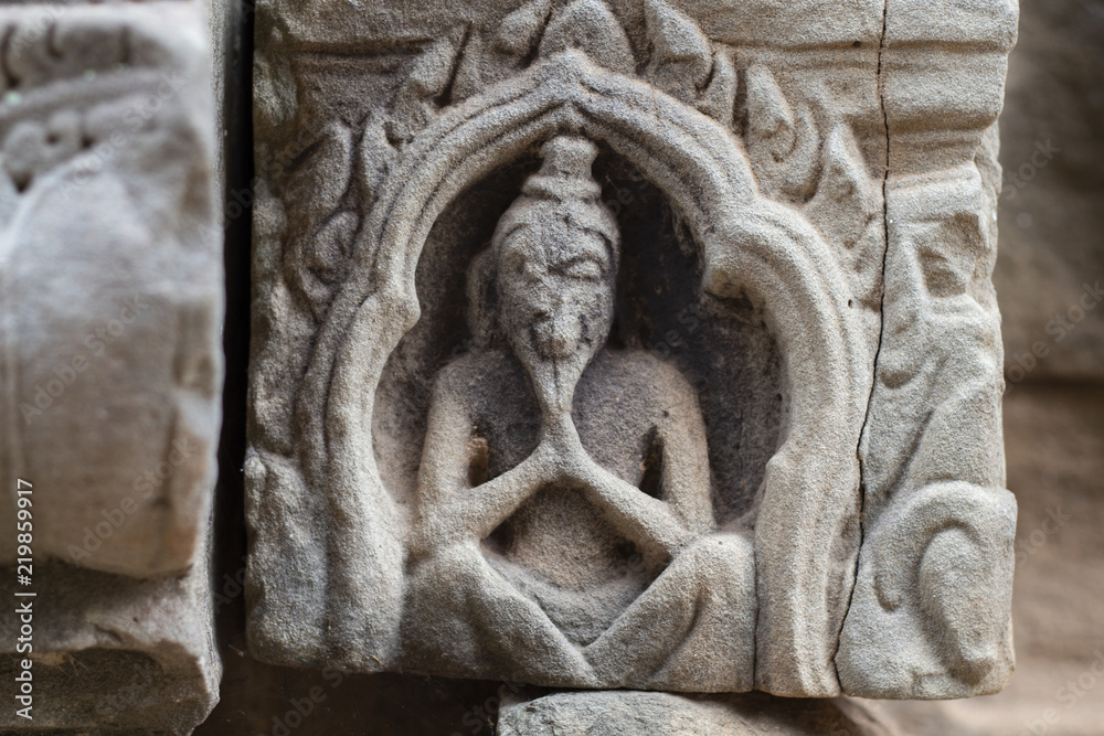 Stone carved bas-relief of Banteay Samre temple in Angkor Wat, Cambodia ...
