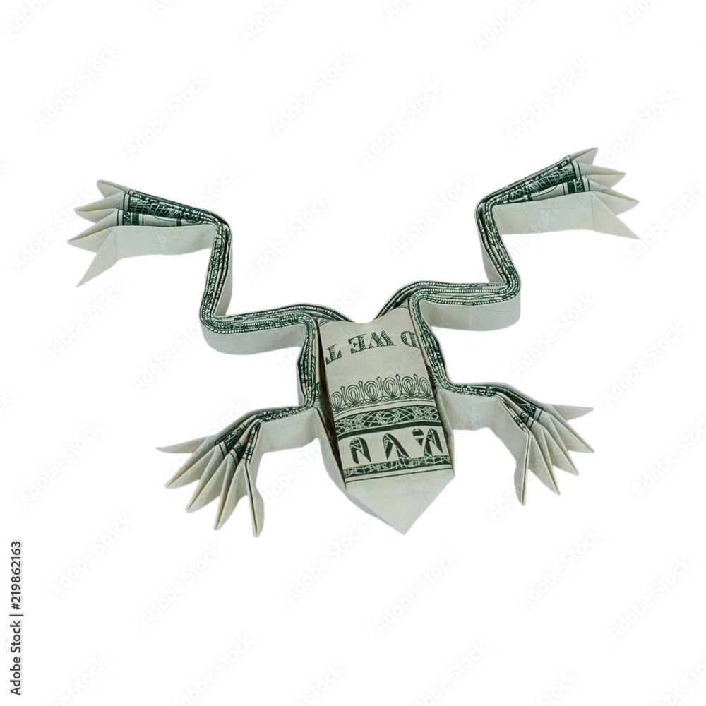 Money Origami FROG Folded with Real One Dollar Bill Isolated on White ...