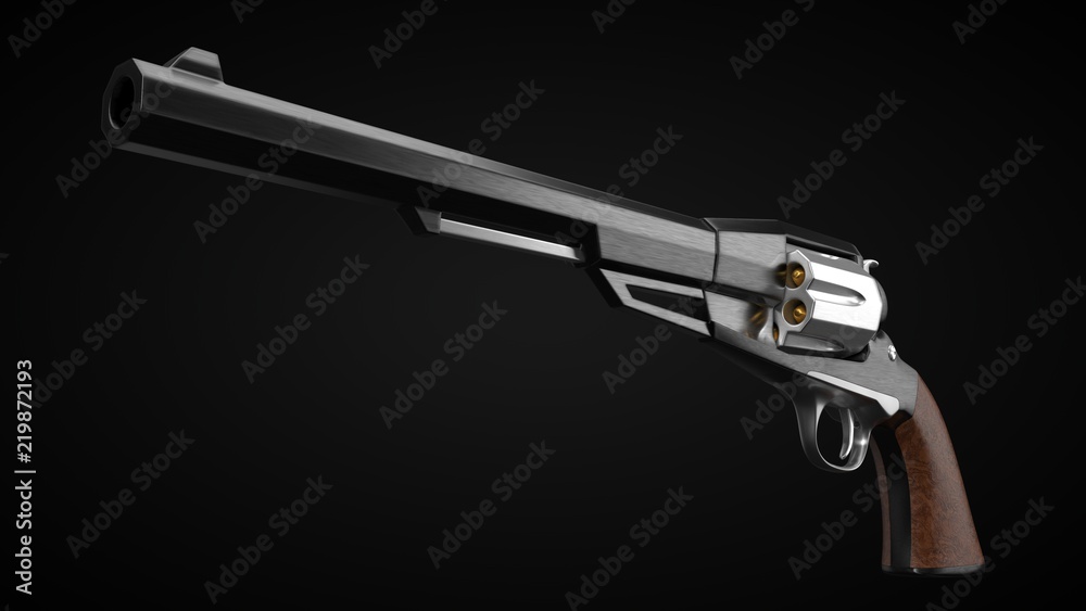 long barrel revolver design with modern looking hard cut edges. 3d ...