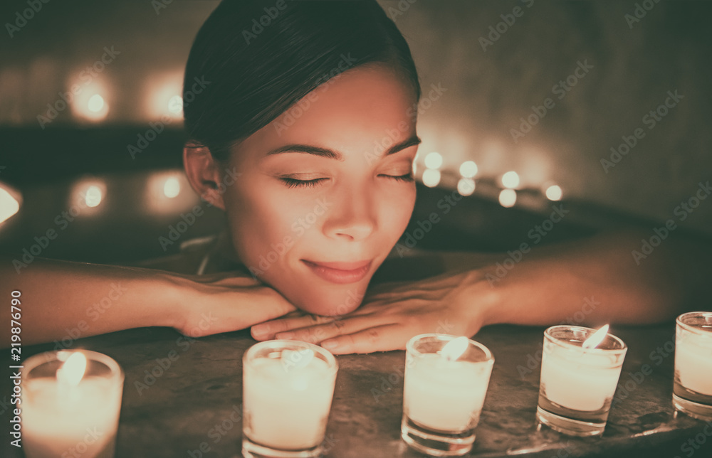 Spa luxury jacuzzi woman relaxing in whirlpool hot tub with water ...