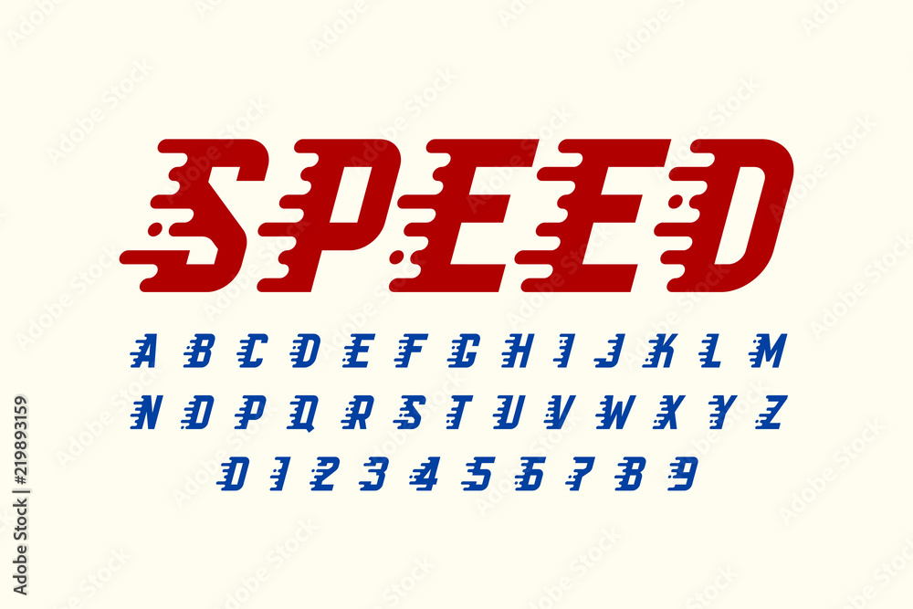 Speed style retro font design, alphabet letters and numbers vector de ...
