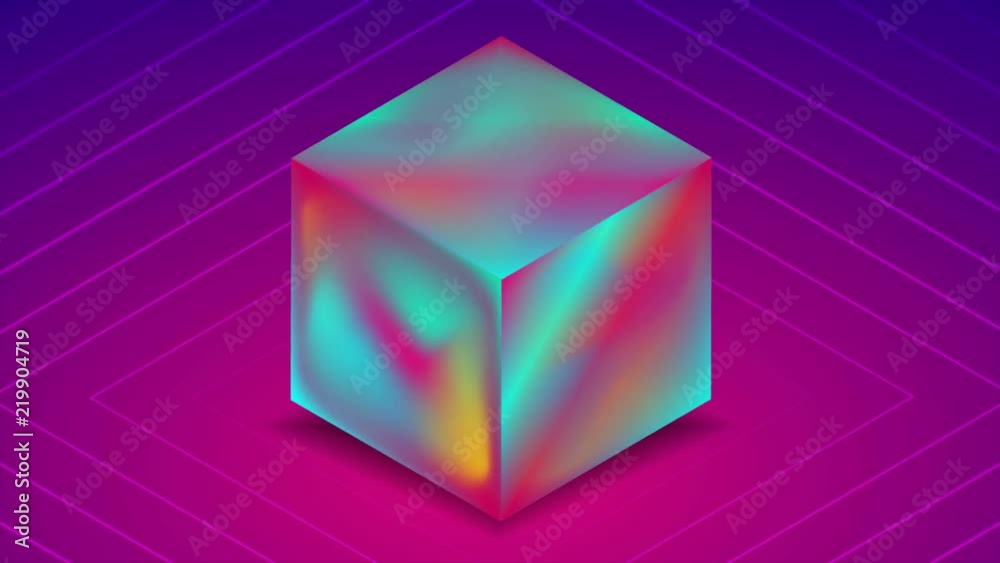 Vidéo Stock Abstract holographic liquid 3d cube on blue and ultraviolet ...