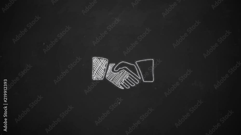 hand drawing line art showing shake hands symbols with white chalk on ...