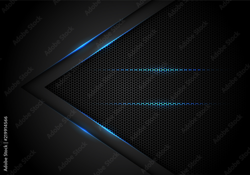 Abstract Blue Light Arrow On Black With Hexagon Mesh Design Modern Luxury Futuristic Technology