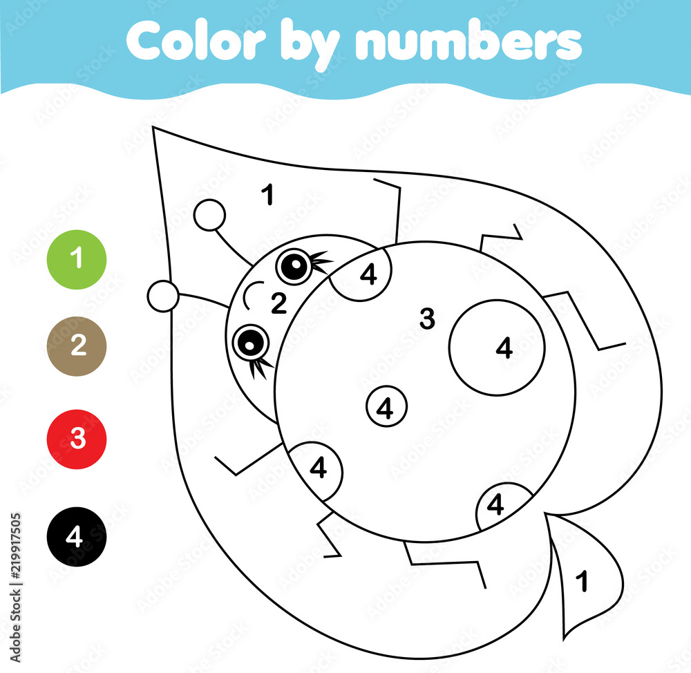 Coloring page with ladybug. Color by numbers printable activity Stock ...