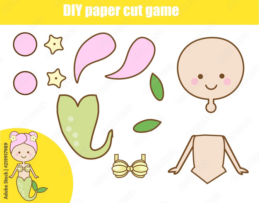 DIY children educational creative game. Paper cutting activity. Make a ...
