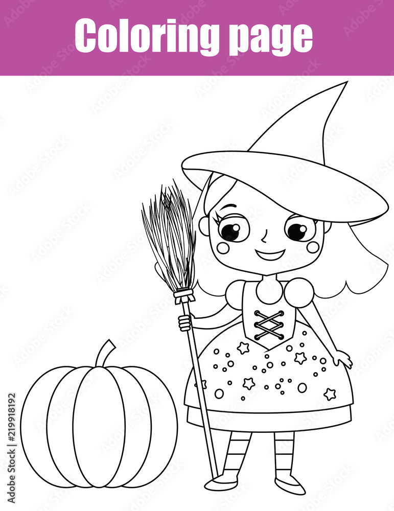 Coloring page. Halloween witch. Educational children game. Drawing kids ...